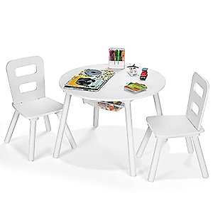 Costzon Kids Table and Chair Set, Wood Activity Table w/Center Mesh Storage, Children Furniture Gift for Boys & Girls, Ideal for Arts, Crafts, Snack Time, Homework, Toddler Table and Chair Set, White