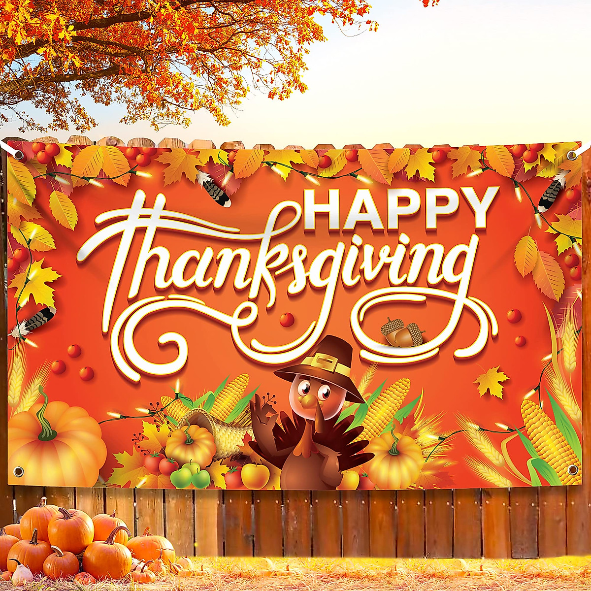 KatchOn, Happy Thanksgiving Banner - XtraLarge, 72x44 Inch | Happy Thanksgiving Backdrop, Thanksgiving Decorations Banner | Thanksgiving Party Decorations, Fall Decorations | Thanksgiving Wall Banner