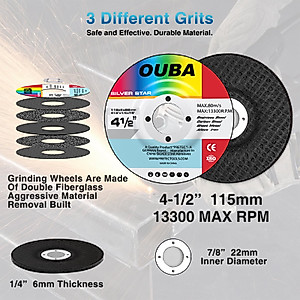 OUBA Cut Off Wheel & Grinding Wheel Flap Disc 43PCS 4 1/2 Inch Angle Grinder Discs Including Cutting wheels, Grinder Disc, Sanding Disc & Wrench 4.5inch x 7/8" Arbor Metal Stainless steel Cut Off Disc