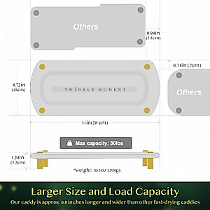 TWINKLE MOMENT 2PCS Instant Dry Sink Caddy Organizer, Fast Drying Sponge and Soap Dispenser Holder for Kitchen and Bathroom Countertop, Stainless Steel Feet, and Non Slip Bottom Pure White