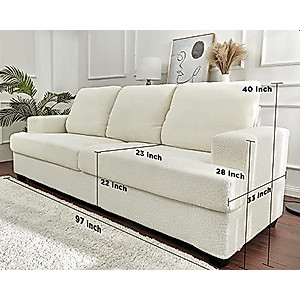 AMERLIFE Sofa, Deep Seat Sofa-Contemporary Bouclé Sofa Couch, 3 Seater for Living Room-Oversized Off-White Comfy Visit The Store 97in x 33in x 40in