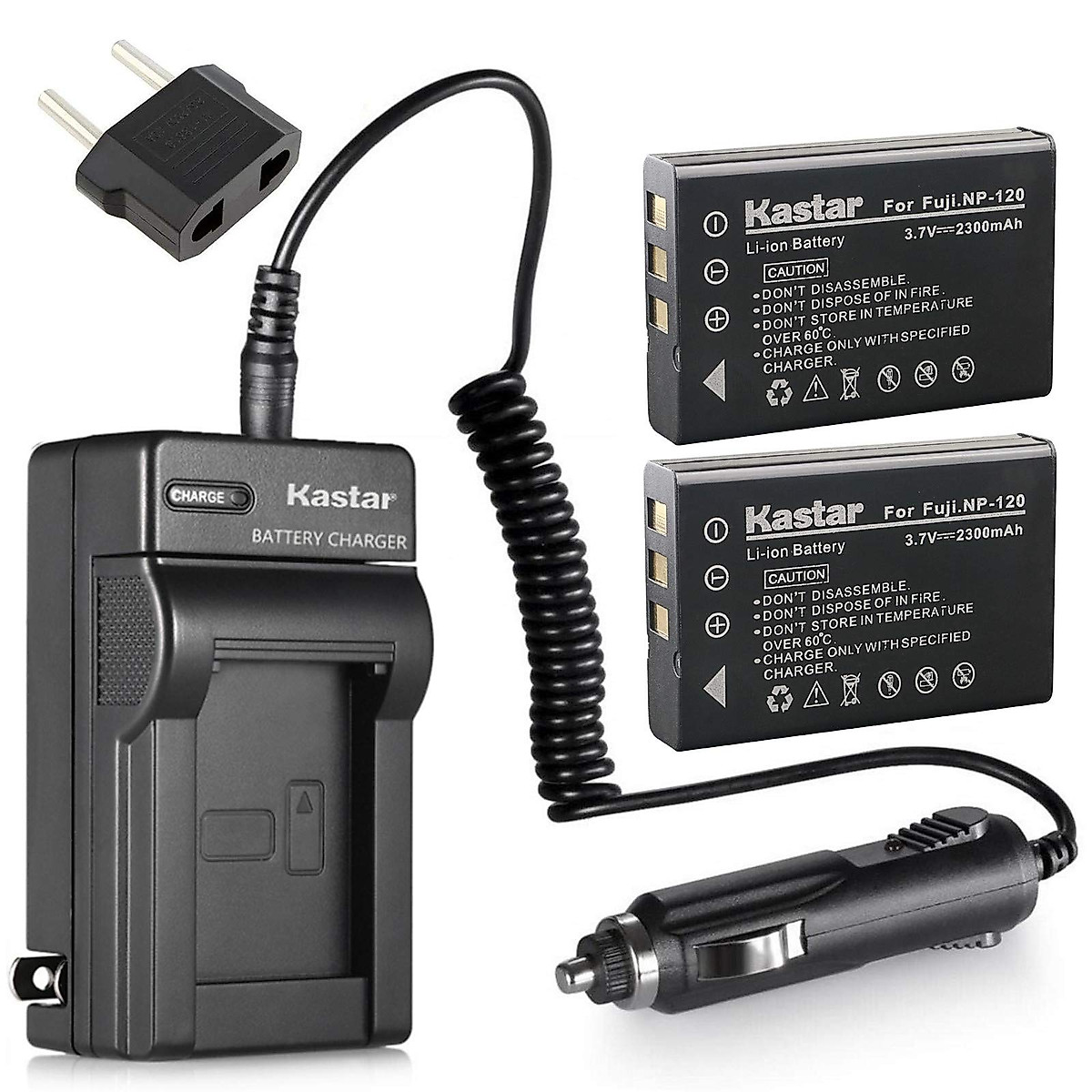 Kastar 2X Battery + Charger for Fujifilm NP-120 Pentax D-LI7 Ricoh DB-43 & FinePix 603 FinePix F10 F11 M603, KYOCERA Contax Tvs, Caplio 300G 400G G3 R330 RR10 RX, Contax BP-1500, Besteker DV-108