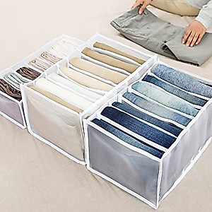 JIAANG 2Pcs Wardrobe Clothes Organizer, Jeans Compartment Storage Box Foldable Closet Drawer Organizer, Portable Storage Containers for Bedroom Dorm Room (White,Large)