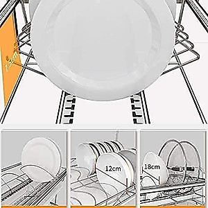 Plate Rack Dish Drainer Rack 2/3-Layer Kitchen Supplies Storage Draining with Chopsticks/Knives/Cutting Board Holder Pan Plate Holder (Color : Silver, Size : 2-Tier)