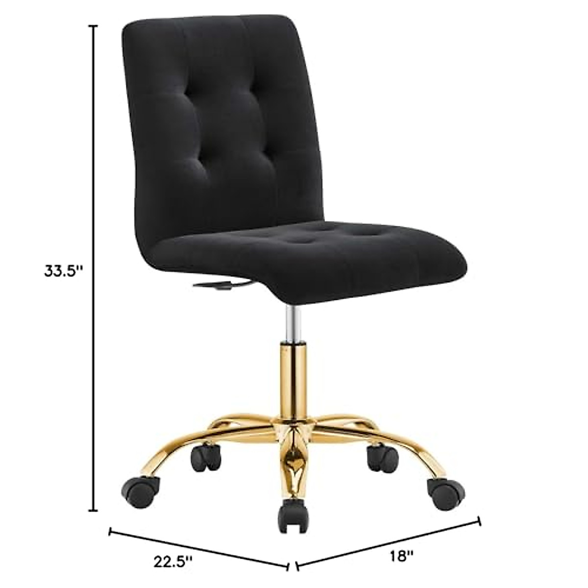 Modway Prim Armless Performance Velvet Office Chair in Gold Black