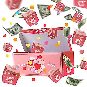 Yawlsow Surprise Box Gift Box Explosion for Money, Exploding Surprise Box Gift Box with Confetti, Luxury Cash Explosion Gift Box for Valentine Proposal Birthday Anniversary (Red-Best Wishes-12PCS)