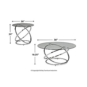 Signature Design by Ashley Hollynyx Contemporary Round 3-Piece Occasional Table Set, Includes Coffee Table and 2 End Tables, Chrome