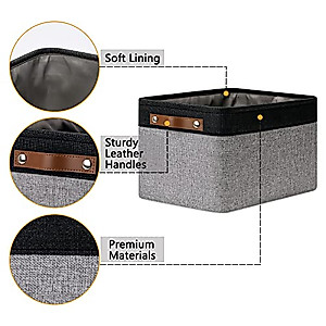 DULLEMELO Canvas Storage Bin with Handles, Fabric Bins for Shelves, Bedroom, Office,Nursery,Fabric Storage Baskets for Toys, Clothes,Gift(Black&Grey,15"x11"x9.5",4-Pack)