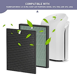 Ontheone Air BioGS 2.0 Filter Replacement Kit Compatible with Rabbit Air BioGS 2.0 Ultra Quiet Air Cleaner Purifier Model SPA-550A and SPA-625A, includes Carbon and HEPA Filter, 2 Set