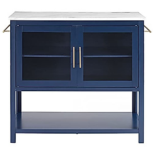 Crosley Furniture Katrina Kitchen Island with Faux Marble Top, Navy