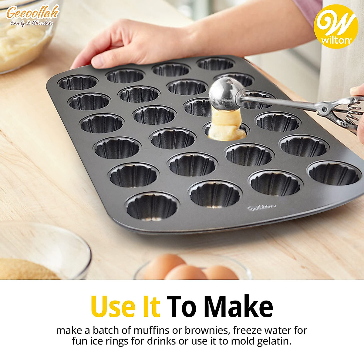Wilton Mini Fluted Tube Pan – 24-Cavity Cake Pan – Easy To Use Cupcake Pan for Unique Baking Goods – Durable and Reliable Steel Pan with Non-Stick Coating – 16.5 x 10.5 inches