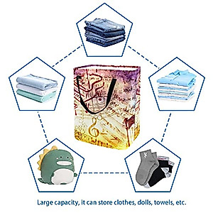 Music Notes Piano Print Collapsible Laundry Hamper, 60L Waterproof Laundry Baskets Washing Bin Clothes Toys Storage for Dorm Bathroom Bedroom
