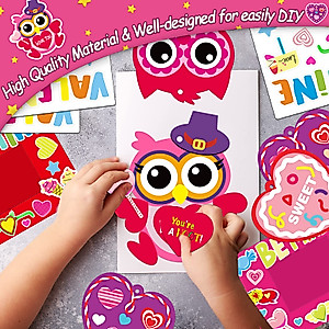 24 Packs Valentine’s Day Craft Kits for Kids Valentine’s Heart Owl Picture Frame DIY Art Craft Valentine’s Day Party Decoration Favor Home Classroom Game Activities