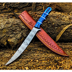JNR Traders 13" Damascus Boning Knife for meat Cutting Chef Knife Fillet Knife Professional Thin Sharp Kitchen knives with Leather sheath VK5530