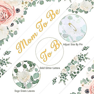 nuodslves Greenery Mom to Be Sash & Daddy to Be Badge Pins for Baby Shower Gender Reveal Party Decorations Pregnant Mommy Gift