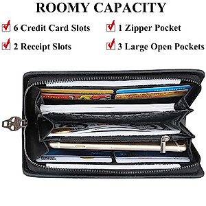 Women's Wallet Large PU Leather Clutch Purse Punk Studded Skull Ladies Wallet Credit Card Holder Organizer Wristlet (Skull)