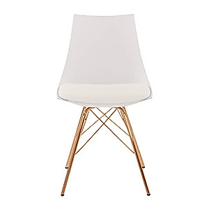 OSP Home Furnishings Oakley Mid-Century Modern Bucket Dining Chair with Faux Leather Padded Seat, White