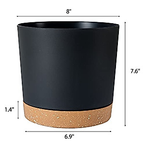 Whonline 3 Pack 8" Plant Pots Indoor, Black Plastic Flower Pots with Drainage Holes and Saucers, Modern Planters for Indoor Plants, Succulents, Flowers, Outdoor Clearance