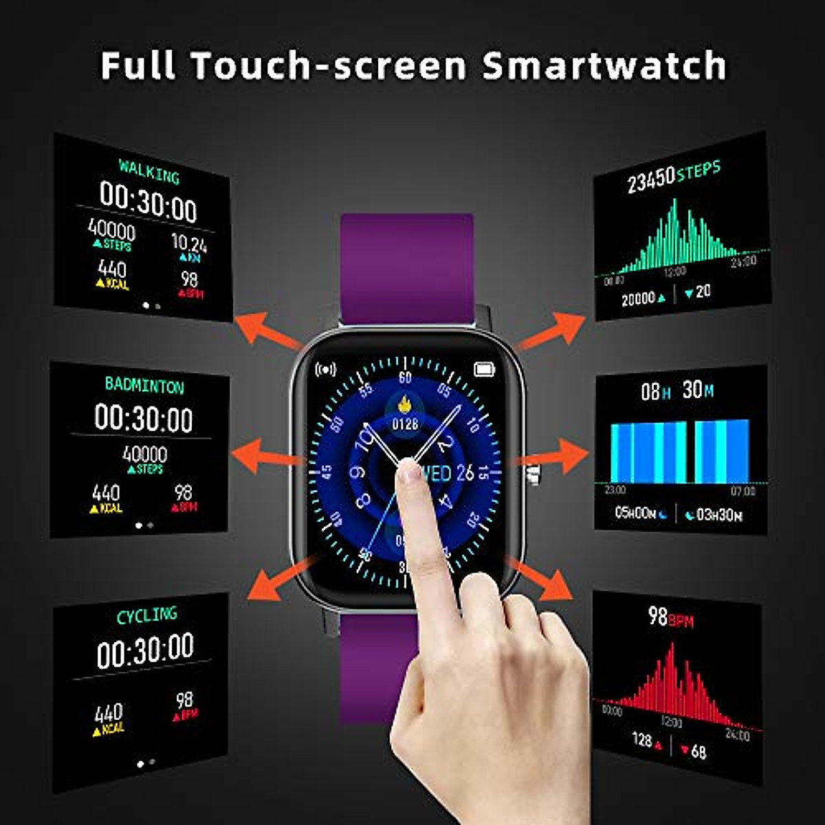 Smart Watch (Answer/Make Calls), Smartwatch for iOS and Android Phones, Fitness Tracker Watch for Men and Women (Purple, 1.4”)