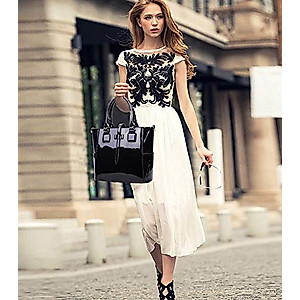 Yan Show Women's New Zipper Bag 3PCS Handbags Patent Leather Fashion Shoulder Bag Large Capacity Handbag, Blue