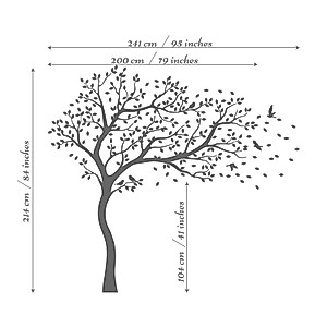 Tree Wall Decal Large Tree Wall Sticker Forest Mural Tree Blowing in The Wind Tree Wall Decals Wall Sticker Nursery Decals (Leaning Right, All White)