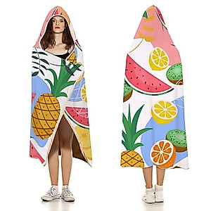 TaoYTao 60"x80" Women Summer Fruit Pattern Blanket Hoodie, Foldable Wearable Funny Hooded Blanket Robe Cloak, Christmas Birthday Gifts Anniversary For Wife Girlfriend Women