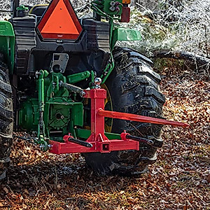 Titan Attachments 3 Point Gooseneck Tractor Trailer Hitch Optional Hay Bale Spear and Stabilizer Spears, Fits Category 1 Tractors, Red Finish, 2" Receiver Hitch, 2" Gooseneck Ball
