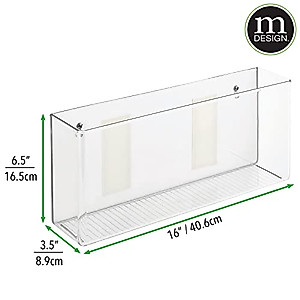 mDesign Plastic Adhesive Mount Storage Organizer Container for Kitchen or Pantry Wall Organization - Space Saving Holder for Sandwich Bags, Foil - 16" Wide - Ligne Collection - 4 Pack - Clear