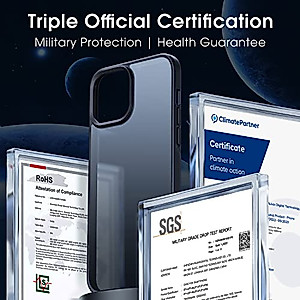 CASEKOO Kooshock for iPhone 14 Case & iPhone 13 Case, [10 FT Military Drop Protection] [Built-in Airbags], Slim Translucent Protective Cover 6.1 inch 2022, Space Black