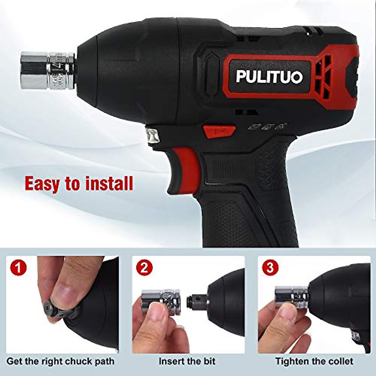 PULITUO 3/8” Cordless Impact Wrench, 12V Electric Impact Gun Max Torque 120 N.m, Power Impact Wrench with 2 Pcs 2000mAh Li-ion Battery & 1-Hour Fast Charger