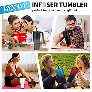 VICKNIY Tumbler with Handle Fruit Infuser - 40 OZ Insulated Tumblers with Lid, Straw Cover, Protective Boot, Leak-proof Travel Tumbler for Coffee, Fruit Tea Infuser Bottle Water Cup for Work Gym