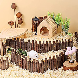 Hamster Wooden Bridge, Flexible Wood Hideout, Door Fence, Standing Climbing Platform Basket Accessories for, Mice, Gerbil, Chinchilla Chew Toys Decor (60CM)