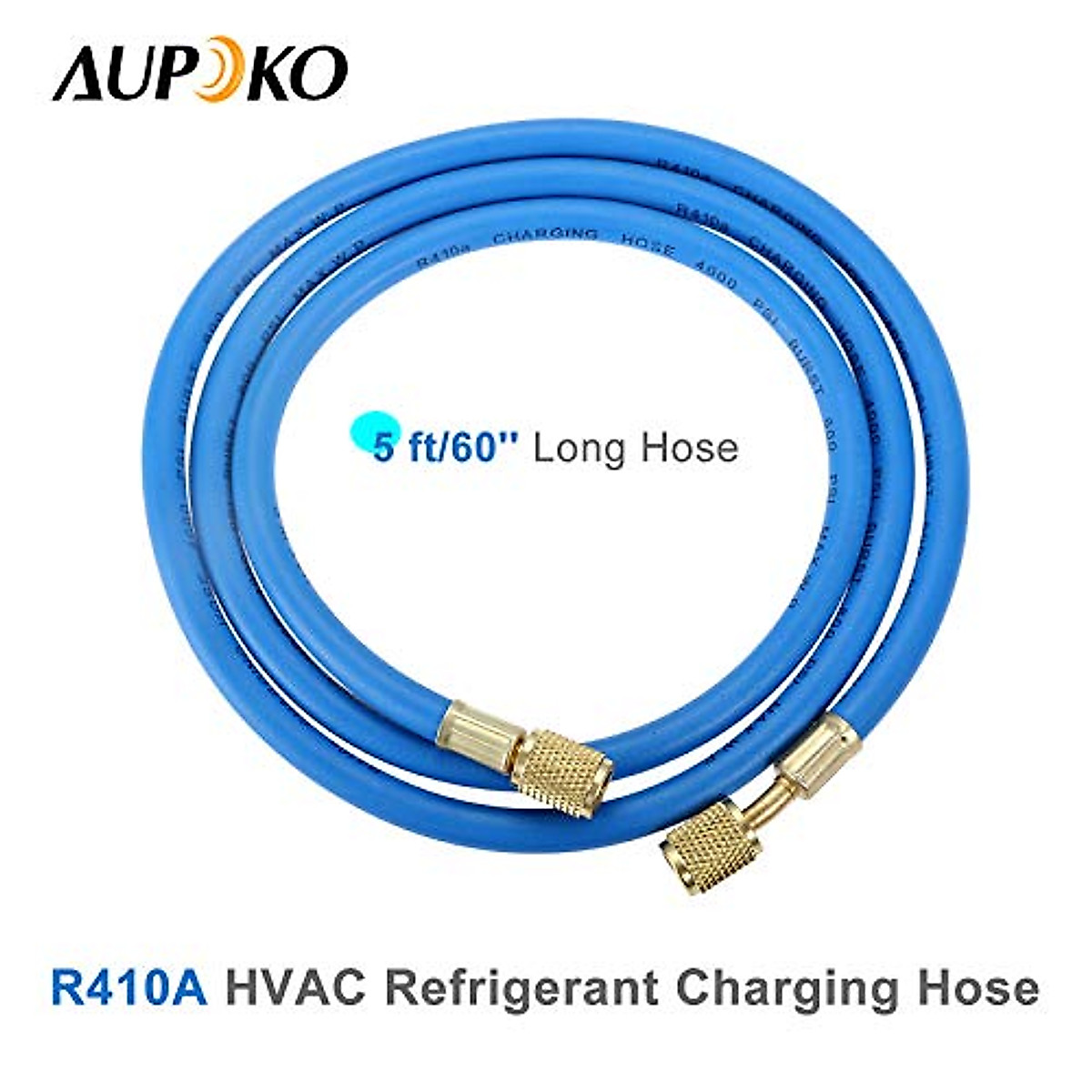 Aupoko R410A AC Refrigerant Charging Hoses, 60’’ R410A HVAC Charging Hose with 1/4’’ SAE Flare, with 800 PSI Working Pressure for R410A R22 R134A R12 R502 Air Condition System