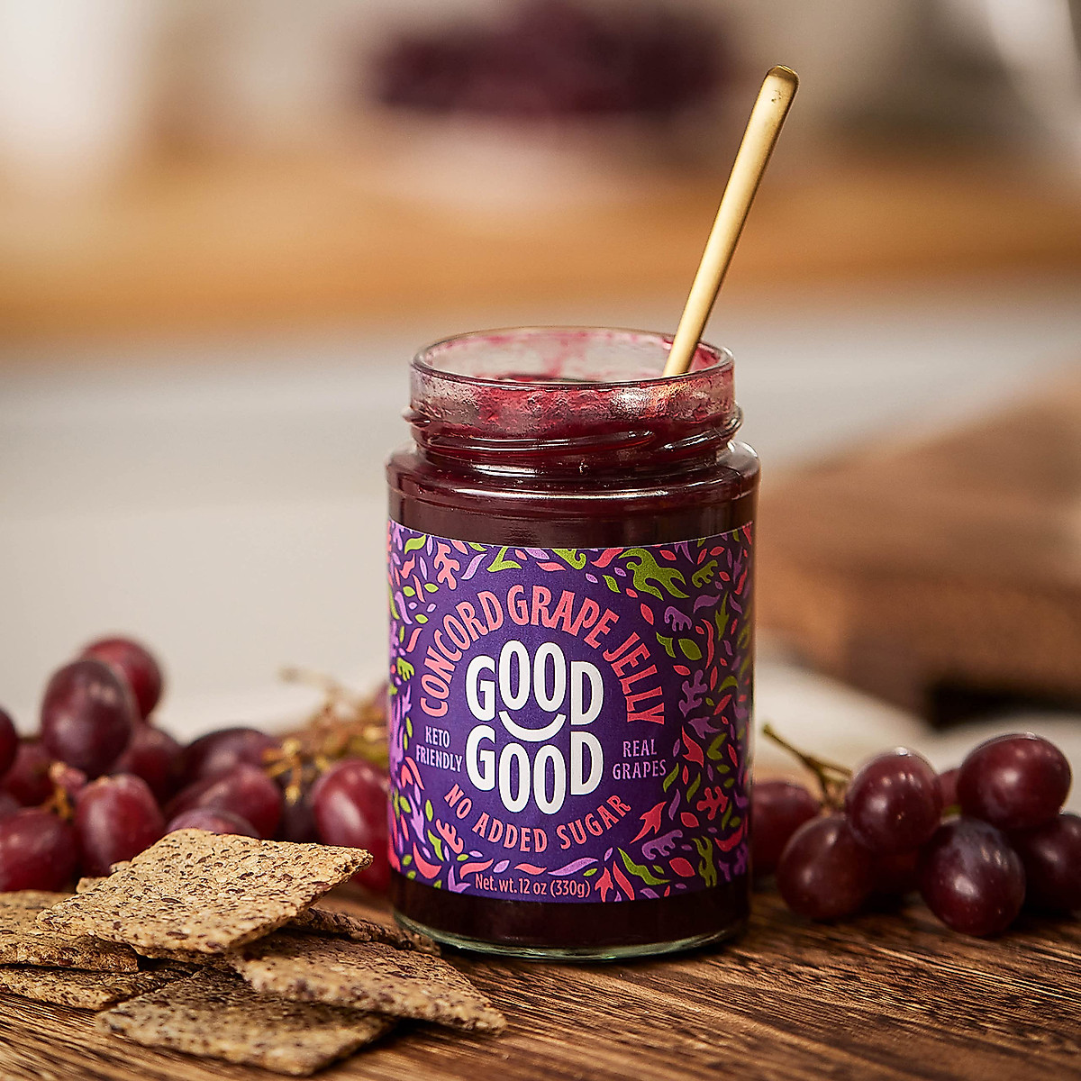 GOOD GOOD No Added Sugar Concord Grape Jelly - Keto Friendly Jelly - Low Carb, Low-Calorie and Vegan - Diabetic Friendly - 12oz / 330g (Pack of 1)