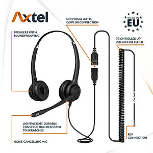 Axtel Bundle Elite HDvoice Duo NC with AXC-01 Cable | Noise Cancellation - Compatible with Avaya 2400/4600 Series, Mitel 6800 Series, NEC DTL/ITL Series, Nortel