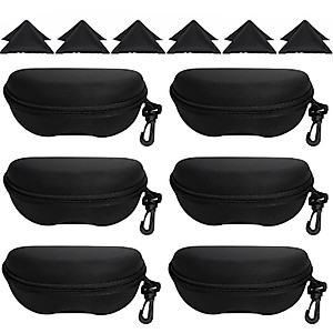 Nicunom 6 Pack Sunglasses Case Portable Travel Glasses Case, Zipper Shell Eyeglasses Cases with Hook and Cleaning Cloth
