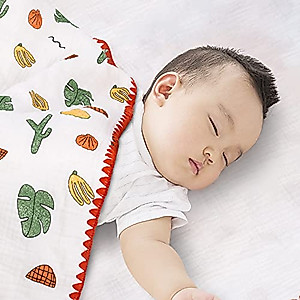 Baby Muslin Swaddle Blanket Neutral Receiving Blanket Super Soft 6 Layers Bath Towels 43 X 43 Inches Dragonfly/Tropical Fruits