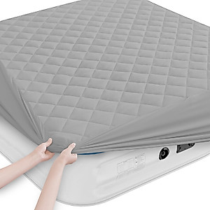 Queen Mattress Pad, Soft Quilted Air Mattress Topper Queen with Extra Deep Pocket, Breathable and Noiseless Air Mattress Cover Queen Size Mattress Pad Fits Up to 23 Inch, Grey