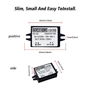 DC 12v 24v to 5v Step Down Converter Regulator 5A 25W Power Adapter Reducer for Car Electronics Truck Vehicle Boat Solar System (Accept DC 8-40V Inputs)
