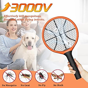 LUOJIBIE Electric Fly Swatter, Bug Zapper Racket Rechargeable Mosquito Zapper Handheld Fly Zapper with Hanging Ring for Home Indoor Outdoor, Large Size-1 Pack