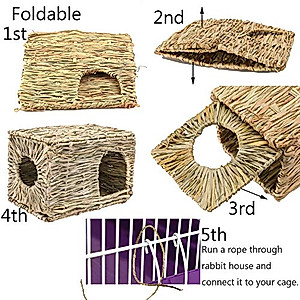 Hamiledyi Bunny Grass House with 2 Grass Mat and Play Balls Foldable Toy Hut for Rabbit, Squirrels, Guinea Pigs Play and Sleep Edible Grass Hideaway