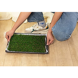 MEEXPAWS Dog Grass Pee Pads for Dogs with Tray , Small Size 18 by 14 in , 2 Dog Artificial Grass Pads , Indoor Dog Litter Box