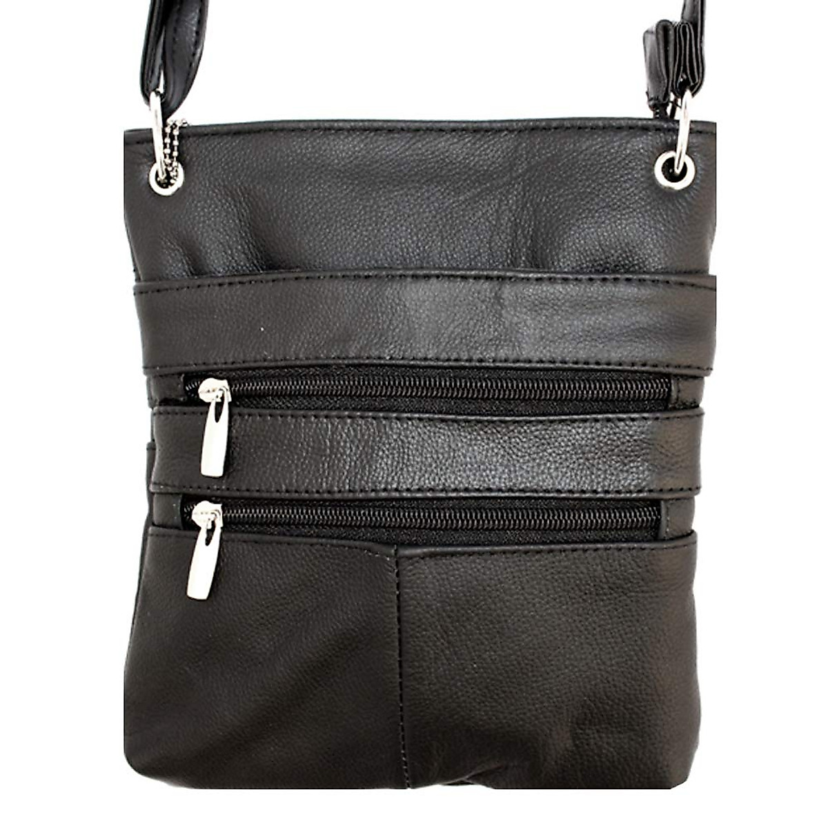 Silver Fever® Genuine Leather Large Travel Shoulder Cross Body Purse Handbag (Black)