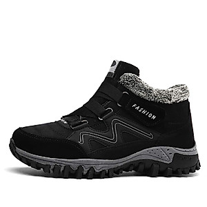 Asifn Men's Outdoor Snow Boots Winter Hiking Trekking Warm Climbing Shoes Booties Mid Top Fur&Plush Fashion Lace-Up Black(10.5 M US Men - 11.5 M US Women,27.5 cm Heel to Toe