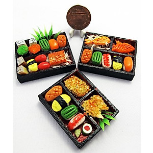 ThaiHonest 3 Mix Dollhouse Miniature Sushi Bento ,Tiny Food,Dollhouse Food