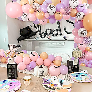Halloween Balloon Arch Garland Kit, 122Pcs Pink Purple Ghost Halloween Balloons Arch with Wall Stickers Halloween Decorations for Halloween Baby Shower Decorations Halloween Day Decorations