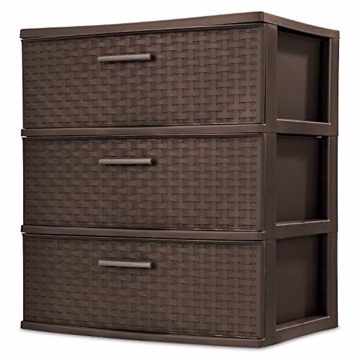 Sterilite 25306P01 3 Drawer Wide Weave Tower, Espresso Frame & Drawers with Driftwood Handles, 2-Pack
