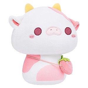 Mewaii Scented Stuffed Animal, Cute Strawberry Cow Plush with Sweet Strawberry Scented Microbeads, Pink Strawberry Plush Toy for Hugging Plush & Decor Pillow