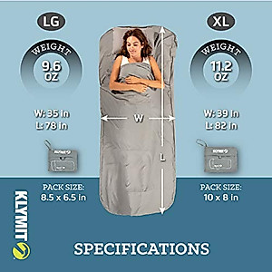 Klymit Nest Sleeping Bag Liner, 2-Person Sleeping Bag Insert, Gray, XL