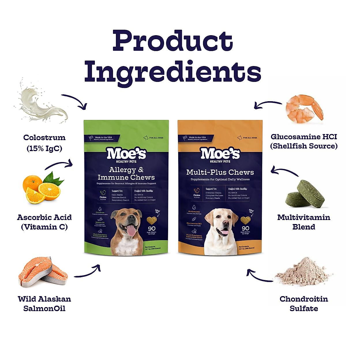 Moe's Natural Defense Bundle - Moe's Immunity Chews & Moe's Multivitamin Chews (90 Count Each)